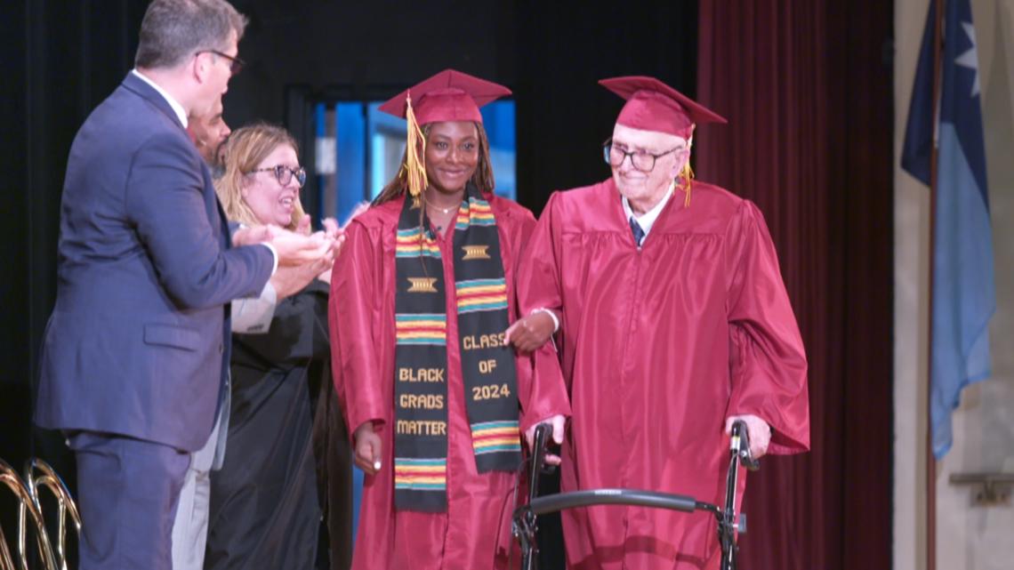 WWII vet finally gets his high school commencement at 101 ...