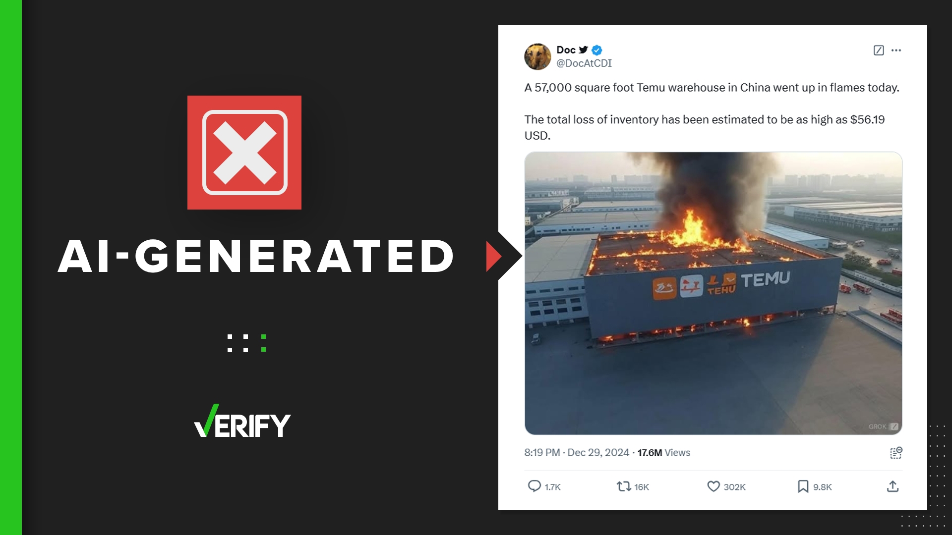 An image claiming to show a Temu warehouse fire is AI-generated ...