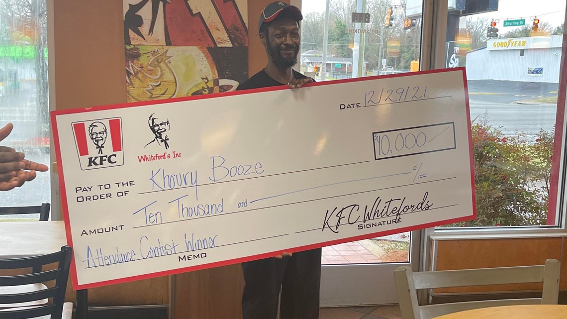 KFC employee wins $10K in drawing for perfect work attendance ...
