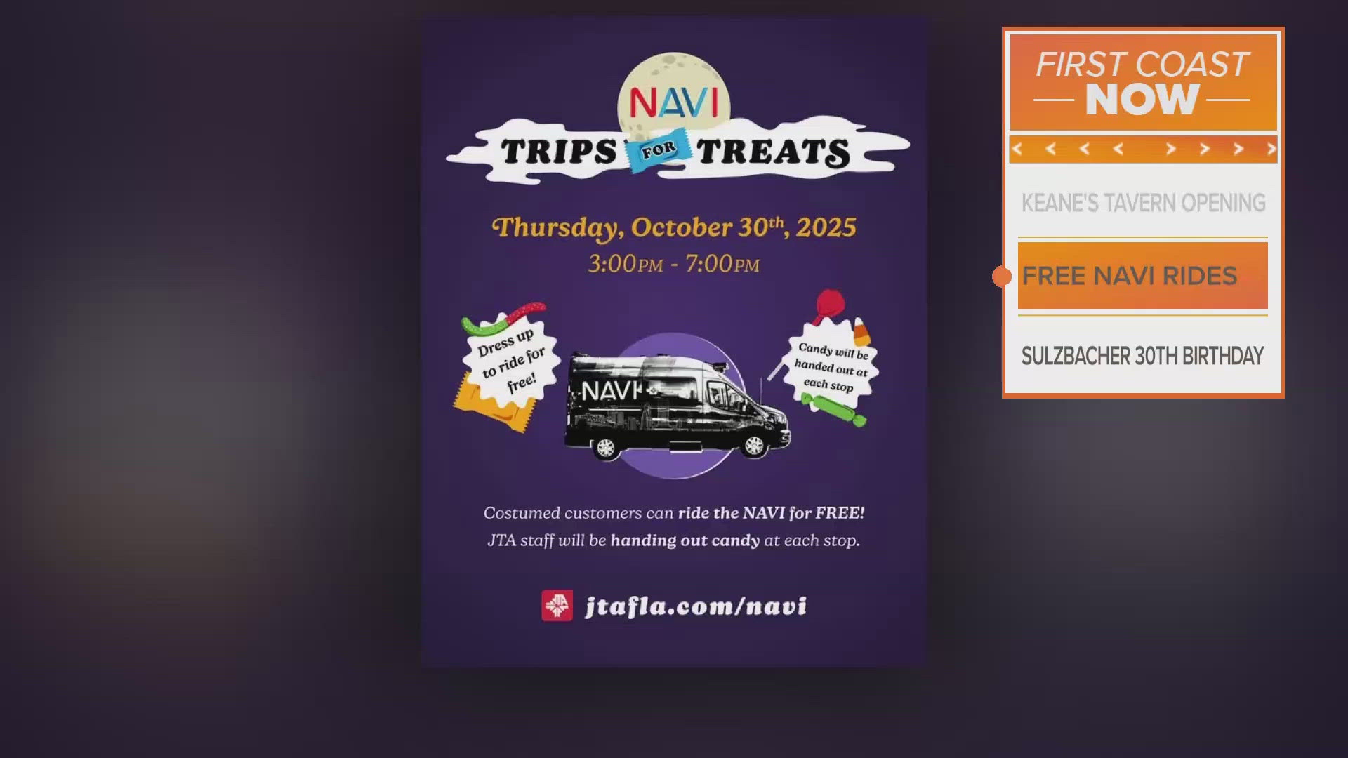 JTA to provide free NAVI rides Thursday to riders in costumes ...