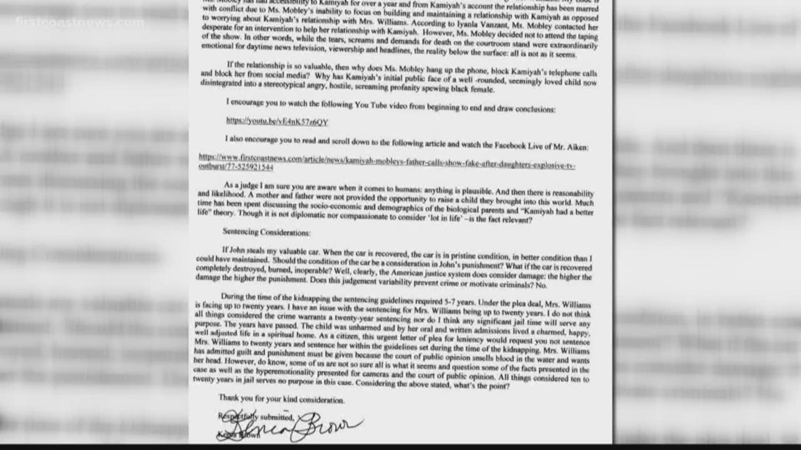 Letter for plea of leniency written for Gloria Williams ...