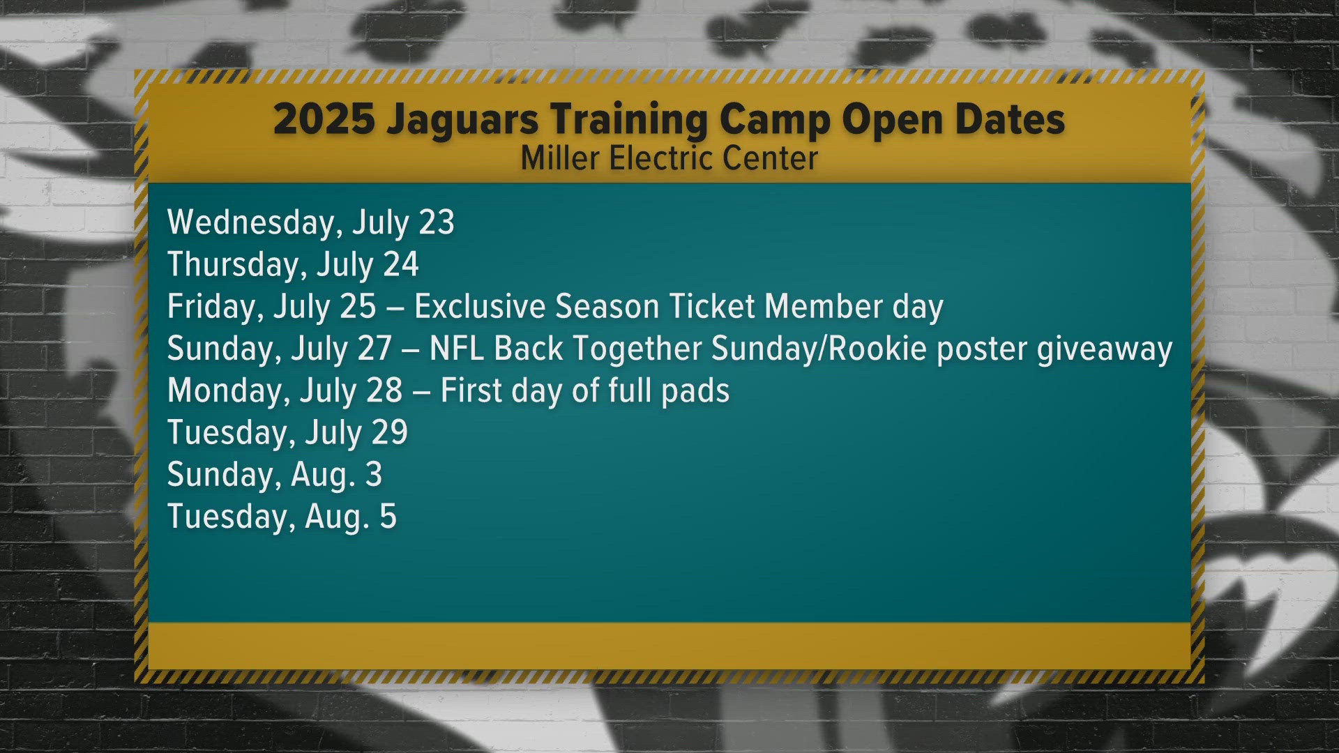 Here are the 2025 Jacksonville Jaguars training camp practices open to ...