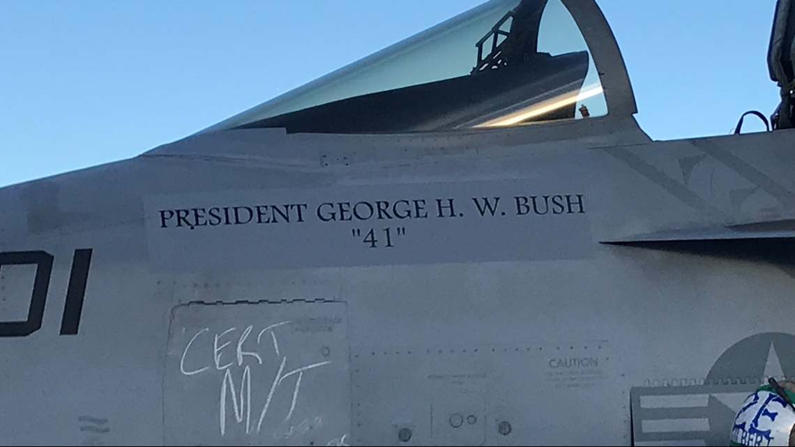 Navy performs 21-aircraft missing man flyover to honor President Bush ...