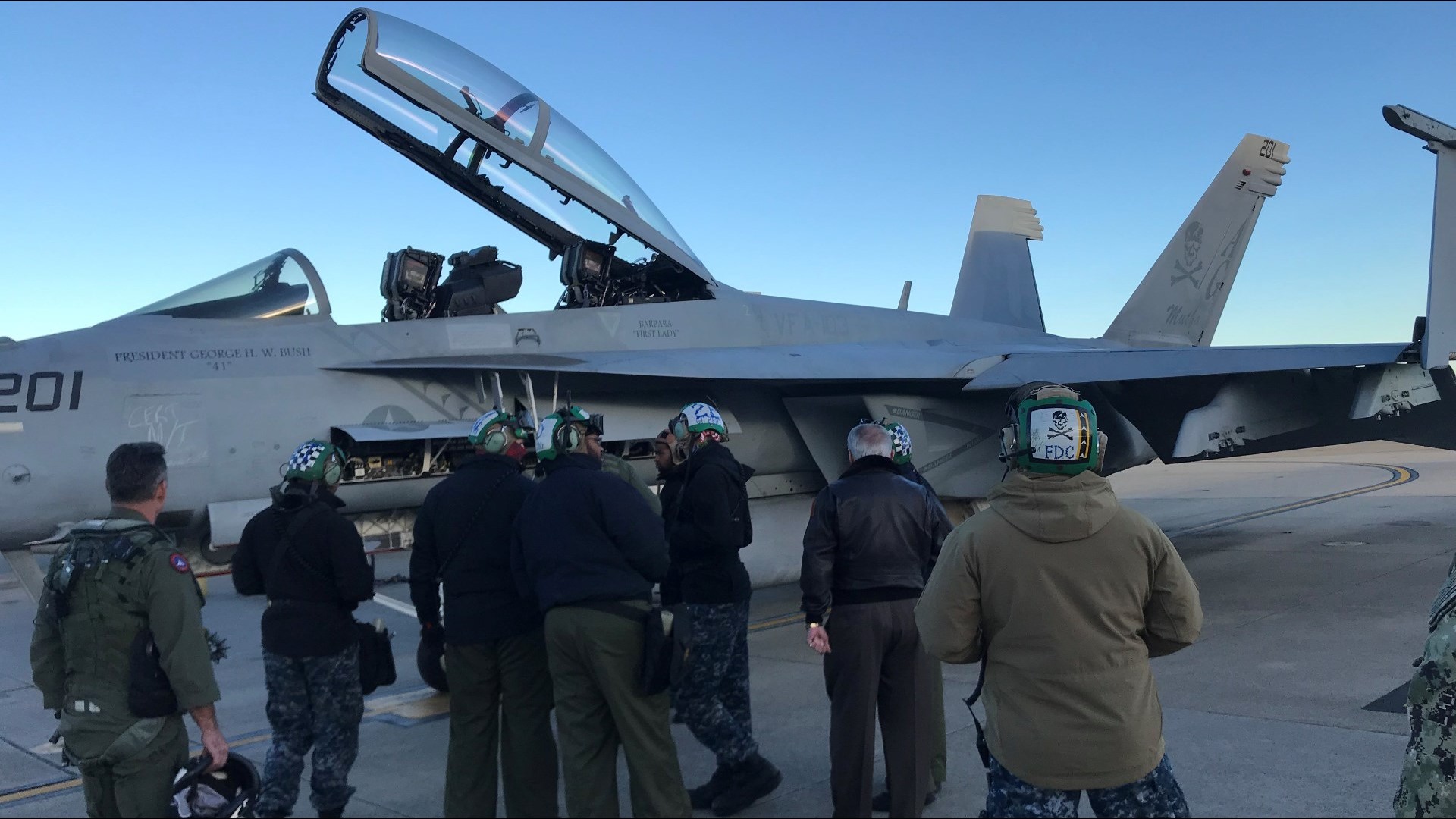 Navy performs 21-aircraft missing man flyover to honor President Bush ...