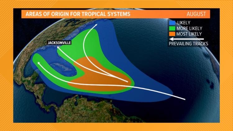 Where to expect tropical systems to form month by month ...