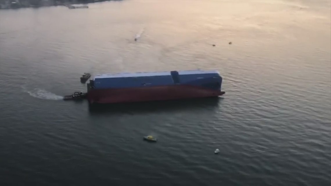 WATCH: Aerial view of overturned cargo ship in the St. Simons Sound ...