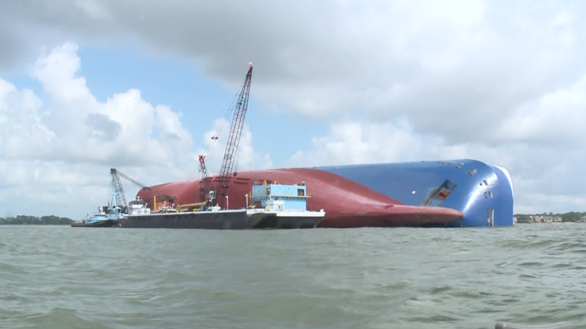 Crews continue to monitor leaks from capsized Golden Ray cargo ship in ...