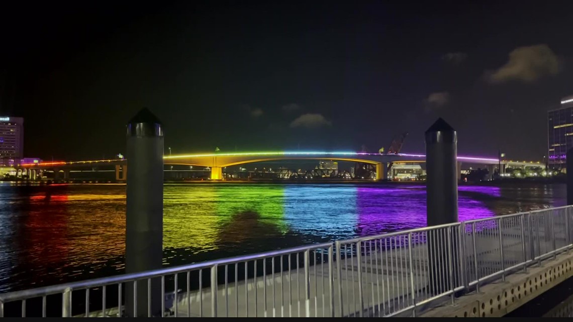 The Acosta Bridge has Pride! The bridge is lit up in rainbow colors for ...