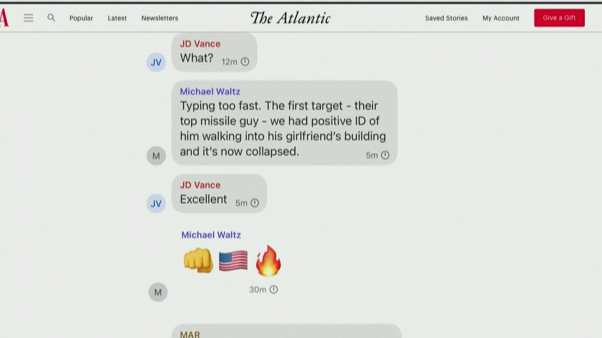 The Atlantic shares unclassified Trump Signal chat on Yemen strikes ...