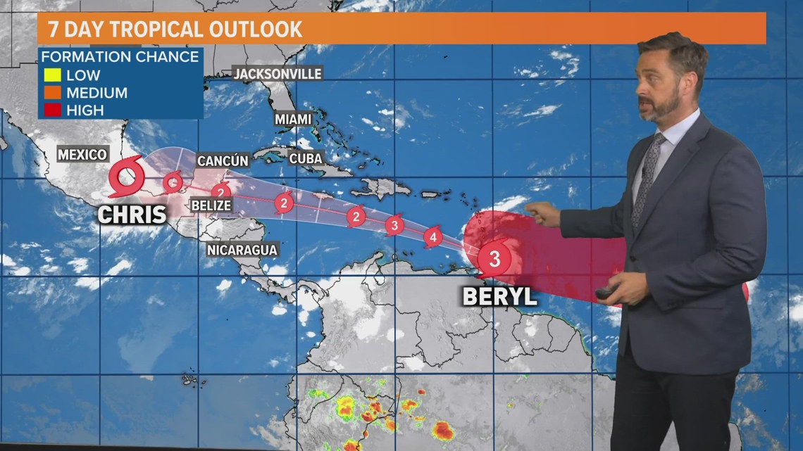 Tropical Storm Chris impacting Mexico, Hurricane Beryl on track for ...