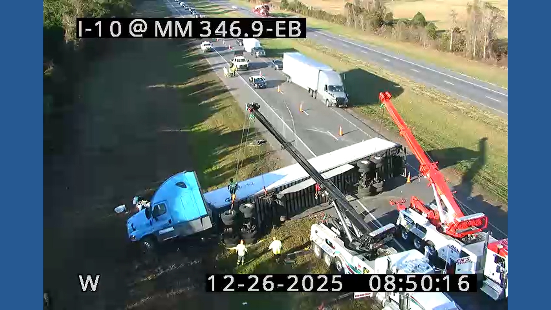 All lanes reopen on I-10 East following overturned semi truck blockage ...