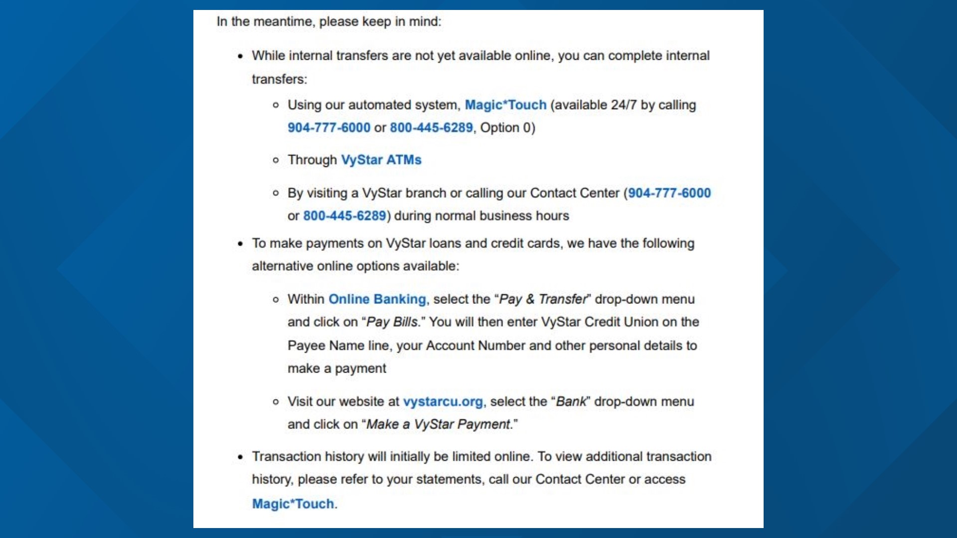 Out-of-state VyStar customer experiencing issue accessing account ...