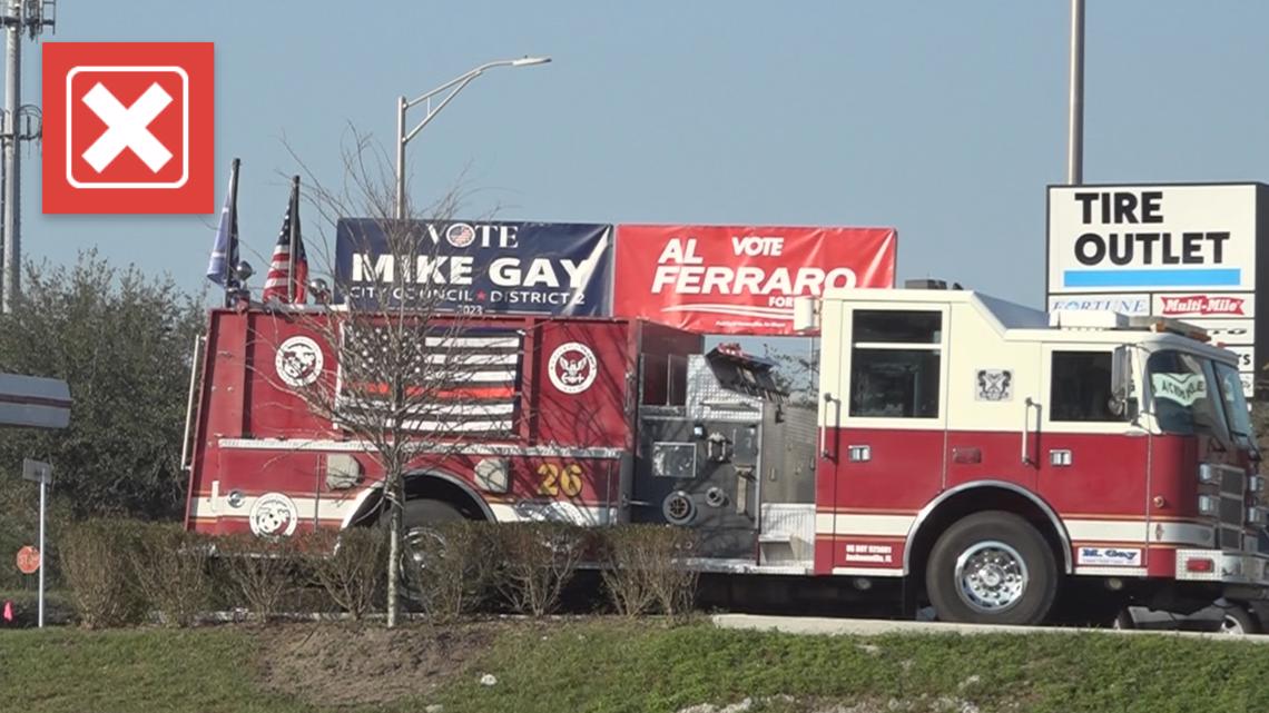 Here's why these campaign signs are allowed on this fire truck ...