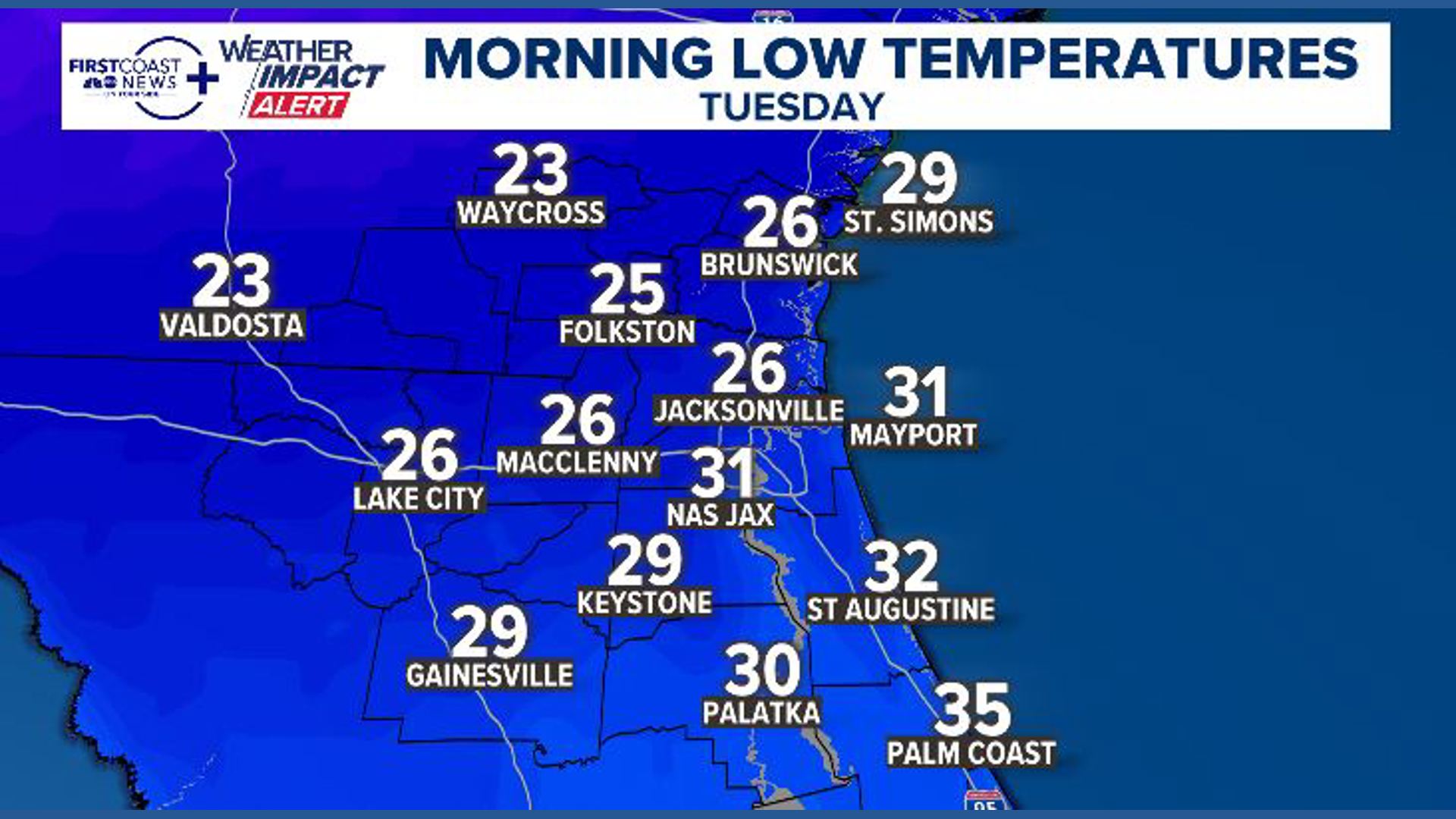 Weather Impact Alert: Widespread freezing in the mid 20s across the ...
