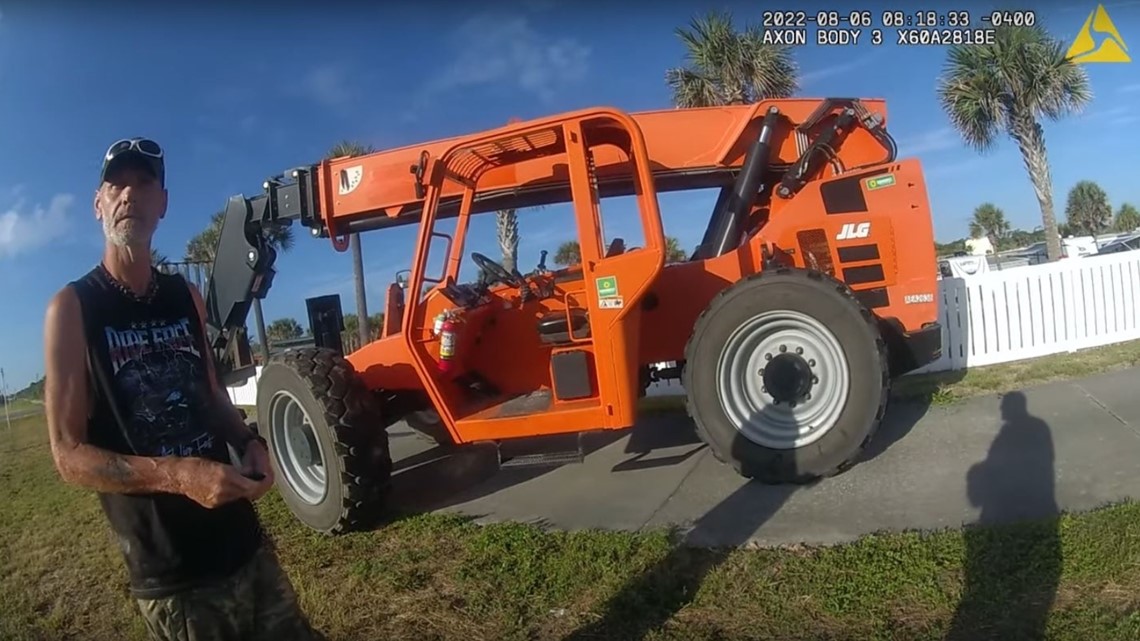Man steals large Lull construction loader vehicle goes for ride ...