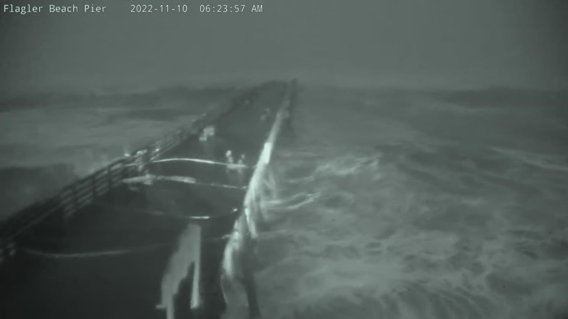 Flagler Beach Pier hanging on through storm despite damage ...