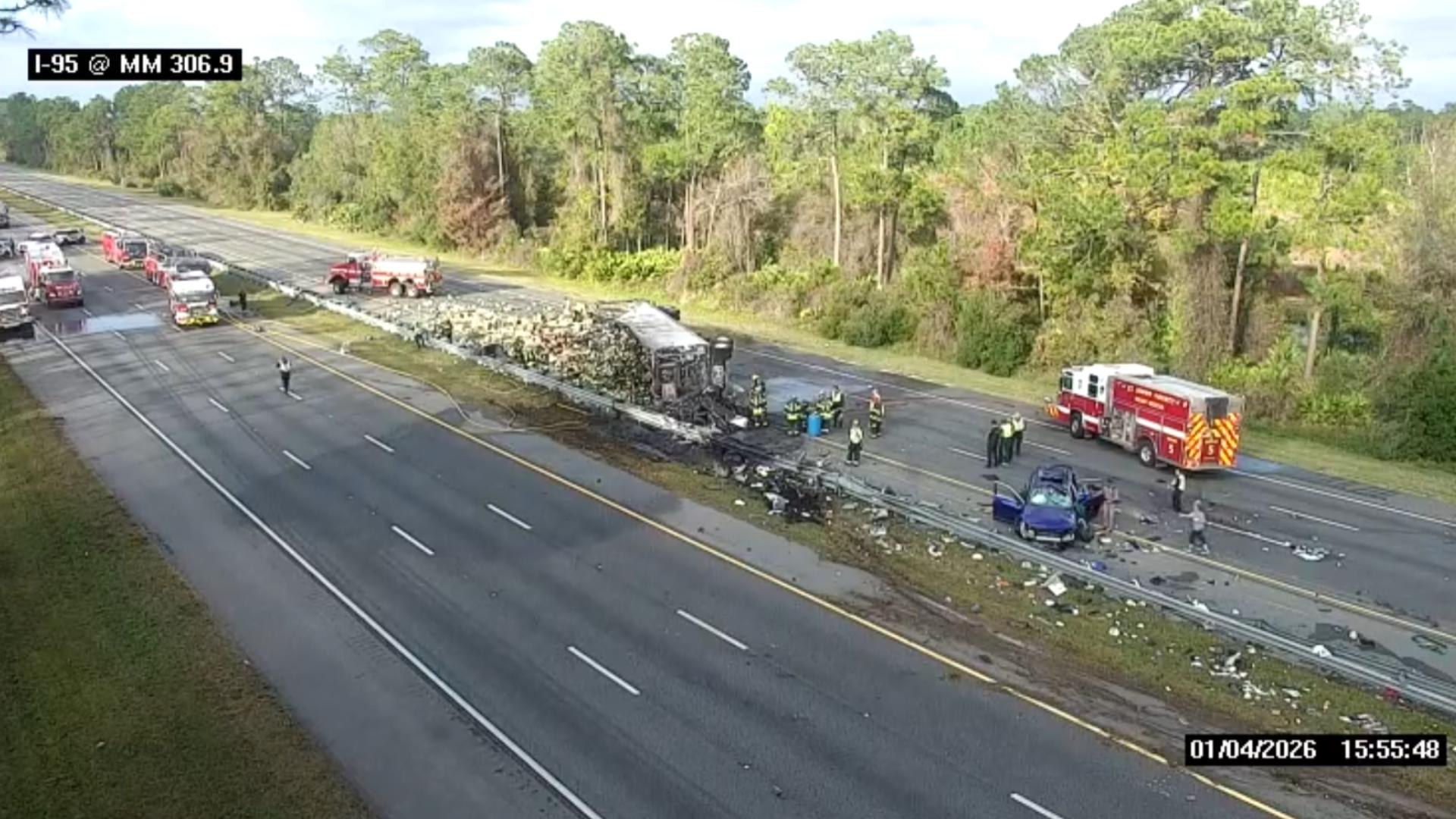 I-95 shut down near SR 206 after fiery crash involving semi-truck ...