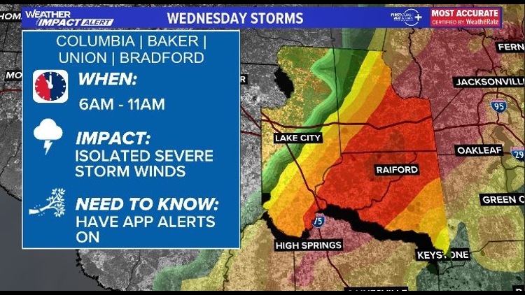 Weather Impact Alert issued for thunderstorms Wednesday | firstcoastnews.com