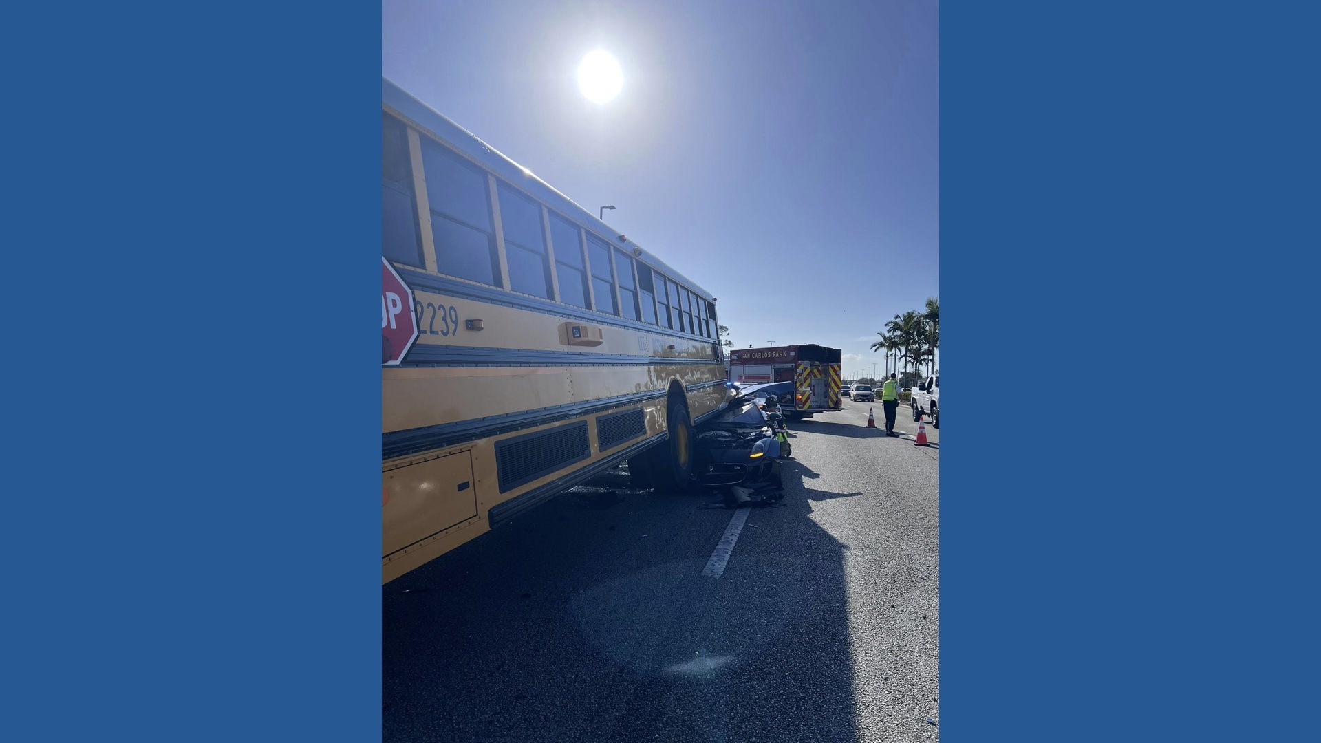 WATCH: Luxury car crashes into Florida school bus, gets wedged ...