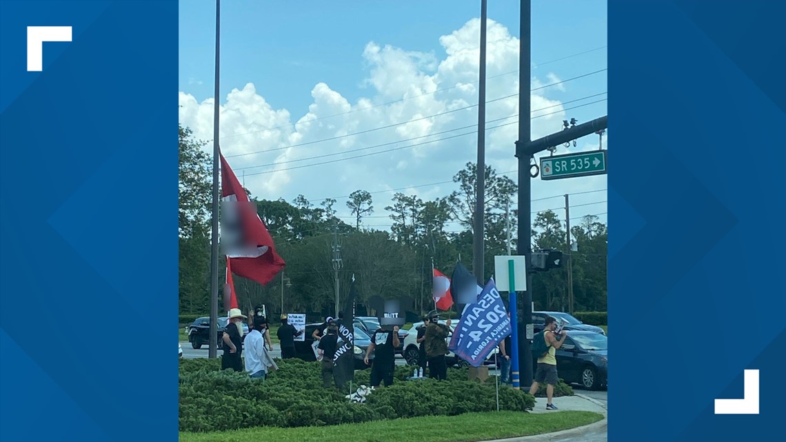 Video: Nazi flags, pro-DeSantis signs outside Walt Disney World ...