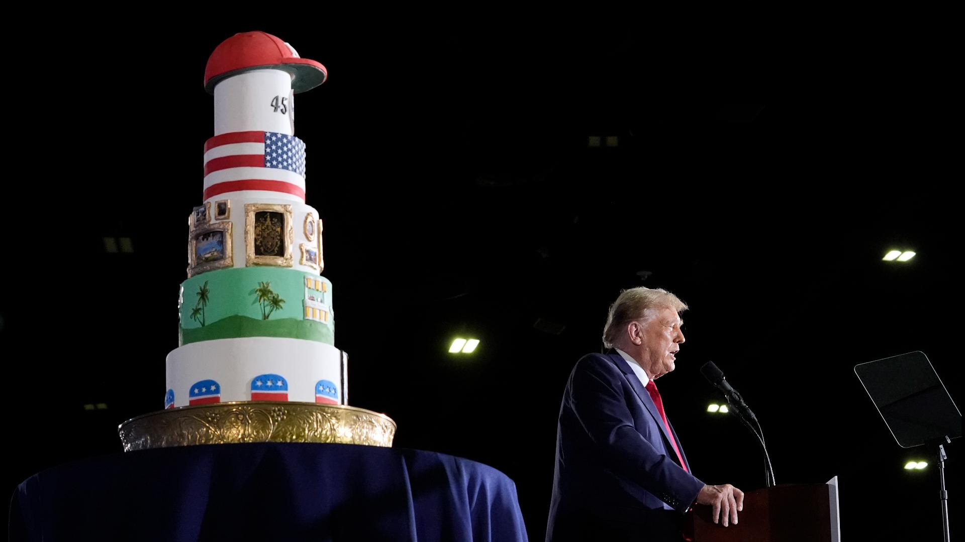 Trump celebrates birthday with 'MAGA' cake, talking campaign ...
